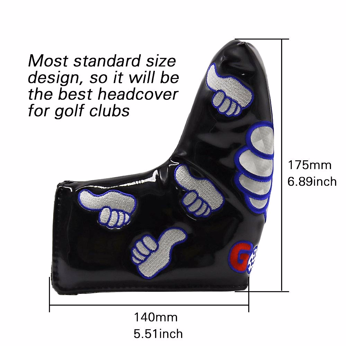 Seacloud Thumb Up Golf Blade Putter Headcover with V- Closure PU Leather Head Cover for Golf Putter Club Head Black