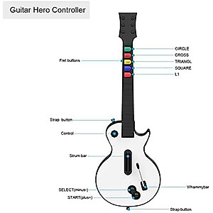 DOYO Guitar Hero Controller for PC and PS3, Wireless Guitar for Guitar Hero 3/4/5 and Rock Band 1/2 Games, Guitar Hero Guitar with strap (5 Keys/White)