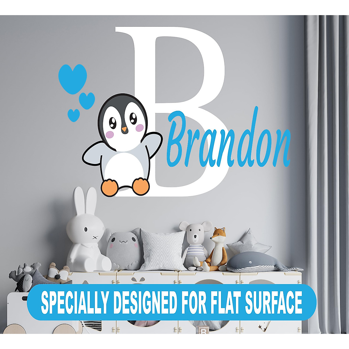 CuteDecals Love Penguin Custom Name - Personalize Penguin Name Wall Art - Unisex Wall Decal for Nursery Playroom Bedroom Decoration (Wide 22x13 Height)