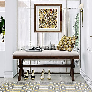 Wood Kitchen Upholstered Dining Bench, Table Bench, Entryway Bench, Bedroom Bench for End of Bed for Living Room, 250 Lbs Weight Capacity (Brown)