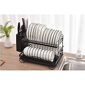 Plate Rack Draining Dish Rack Dish Drying Rack, 2 Tier Dish Rack With Drainboard, Dish Drainer With Utensil Holder And Cup Holder Pan Plate Holder