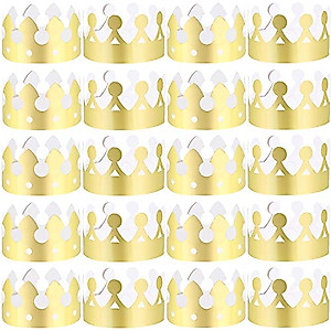 LOCOLO 30 Pieces Gold Paper Party Crowns (2 Style), Paper Crown for Birthday Party Baby Shower Photo Props