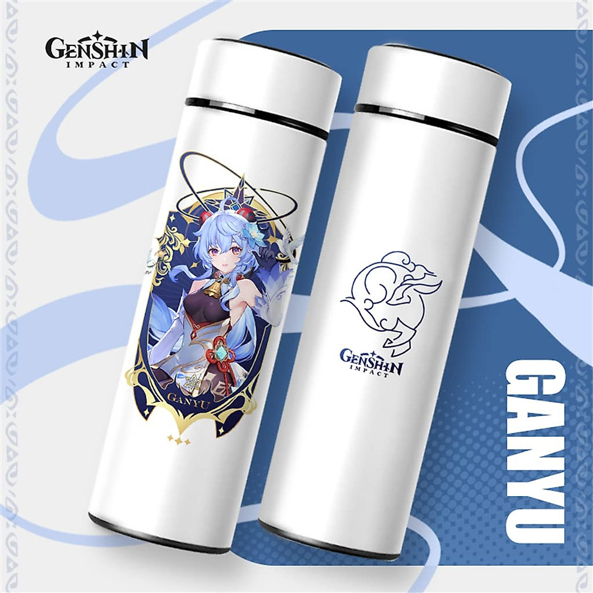 SodaMeow Genshin Impact Water Bottle 16.9 oz/500 ml Insulated Bottle Cute Anime Bottle, Free Keychain (Ganyu)