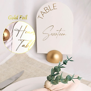 ontigola Modern Arch Table Number Card Stock Signs for Wedding Reception Set of 1-30 + Head Table 4" x 6" Shiny Gold Foil Table Number Card Signs for Restaurant, Event Party