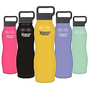 Healthy Human Stainless Steel Curve Water Bottle | 100% BPA Free Thermos for Kids & Adults | Double Walled Vacuum Insulated Water Bottles | Metal Bottles with Leak Proof Lid (21 oz/621 ML, Limoncello)