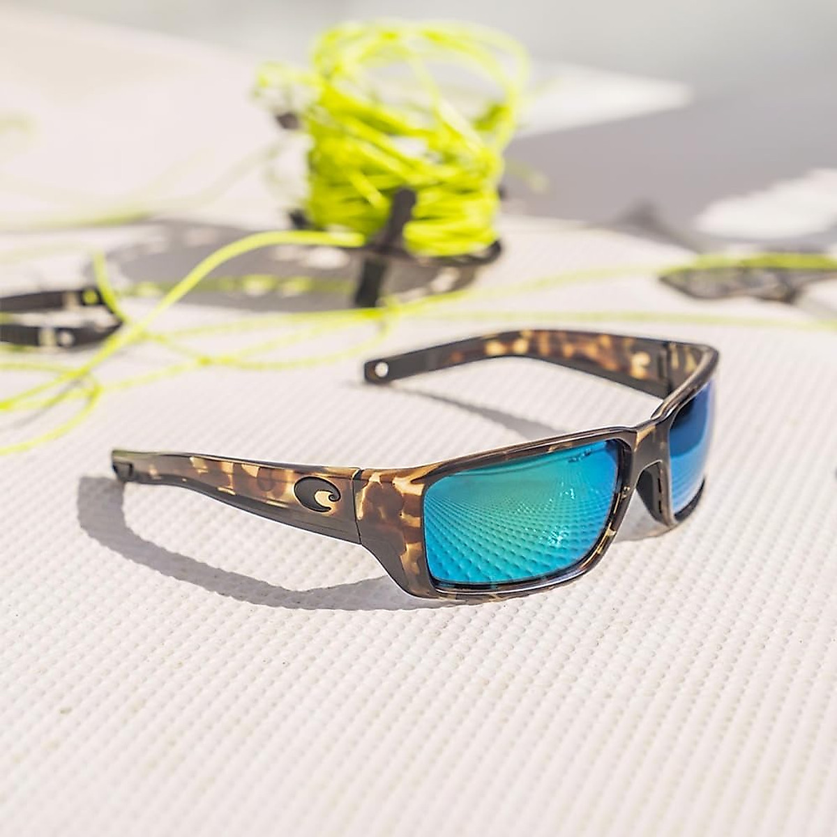 Costa Del Mar Mens Fantail Pro Fishing and Watersports Rectangular Sunglasses, Matte Grey/Blue Mirrored Polarized-580G, 60 mm