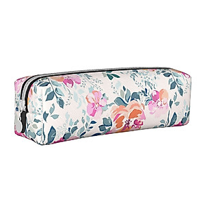 Watercolor Ditsy Floral Prints Pencil Case Pen Pouch Simple Carrying Box for Women Adult With Smooth Zipper Durable Lightweight for Office Organizer Storage Bag