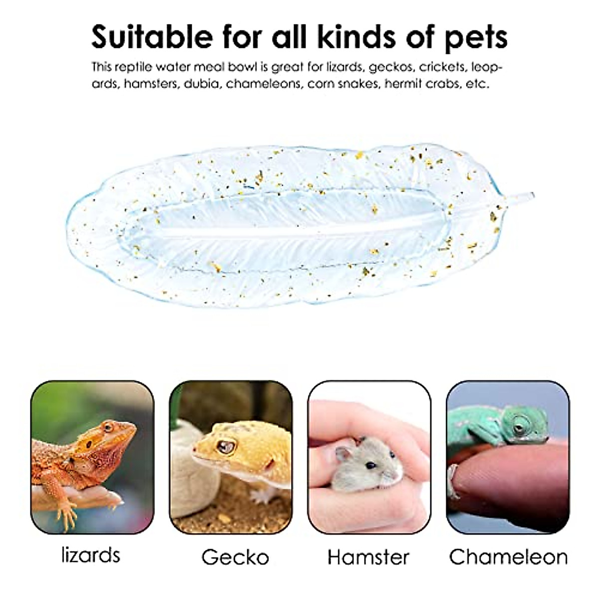 JANKOW 1 Pair DIY Handmade Long Leaf-Shaped Reptile Food Water Bowl, Plate Dish for Tortoise, Snake, Hermit Crab, and Chameleon for Drinking and Eating