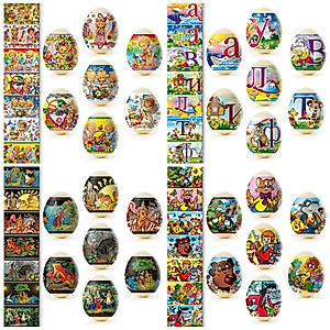 ZAVHOZ Easter Egg Wraps Decoration Russian Orthodox Paskha Heat Shrink Decor Strips Ukrainian Pysanka Angels Saints Church Nature Paintings 10 Thermo Sleeves with 7 Designs for 70pcs Hen Eggs