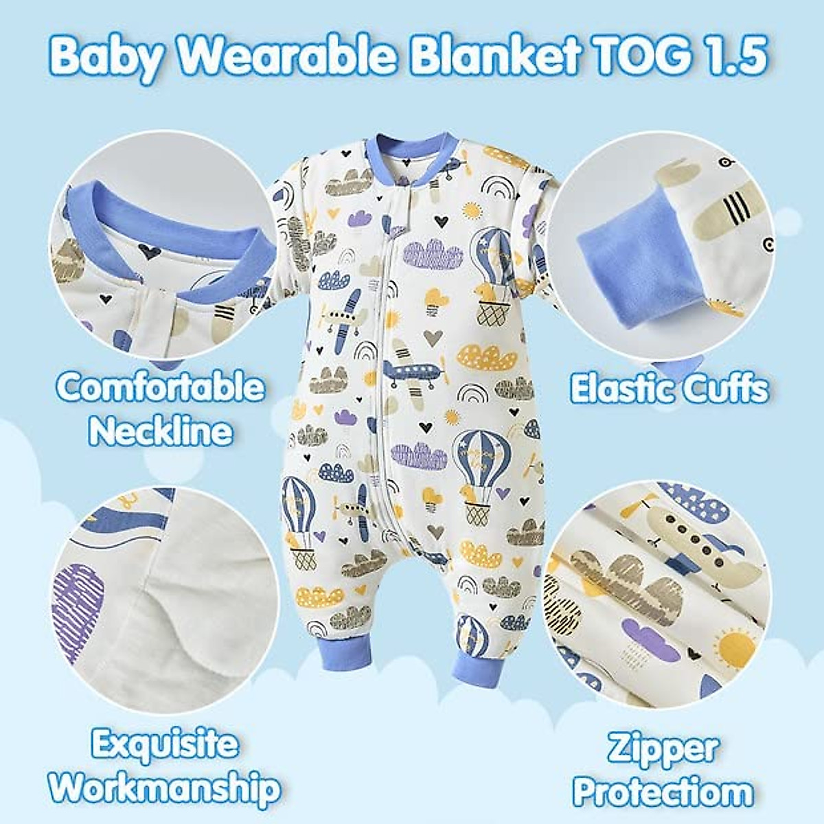 XIFAMNIY 1.5 TOG Baby Wearable Blanket Toddler Kids Sleeping Bag Detachable Long Sleeve Swaddle