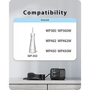 VHBW for Waterpik Replacement Charger, Compatible with Waterpik WP360 WP360W WP462 WP462W WP450 WP450W Water flosser Power Cord