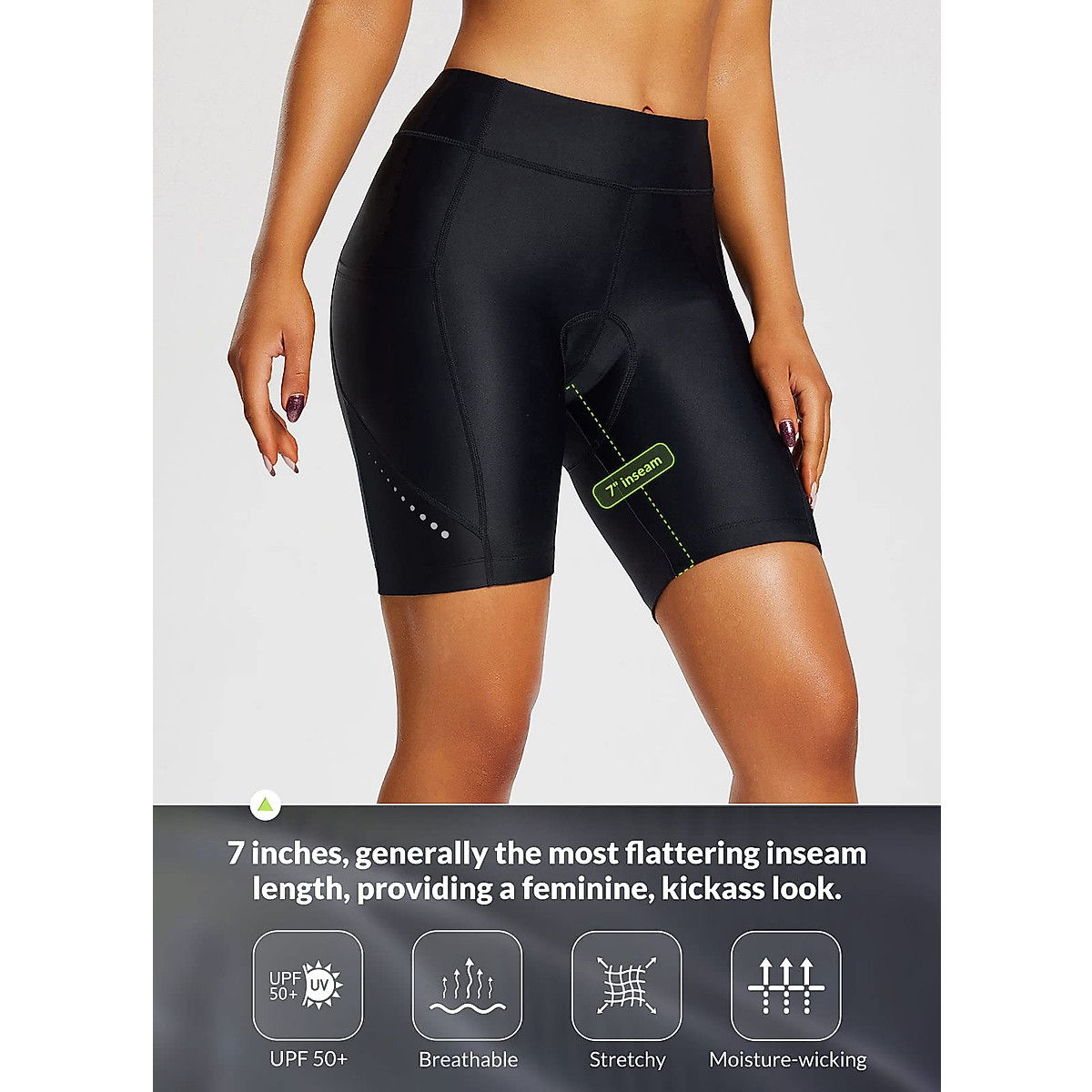 BALEAF Women's Cycling Shorts 4D Padded Bike Shorts Bicycle Biking Gear 7" Biker Shorts with Pockets UPF50+ Black L