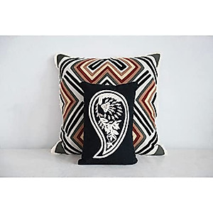 Creative Co-Op Woven Cotton Slub Lumbar Embroidered Paisley Pillow, 14" L x 9" W x 2" H, Black