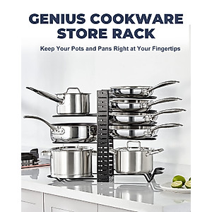 BRONYPRO Adjustable Pots and Pans Organizer for Kitchen Cabinet, Rustproof Storage Organizer Rack for Heavy Pots Pans with 8 Slots, for Skillets, Frying Pan, Pot Lids, Kitchen Must Have (Black)