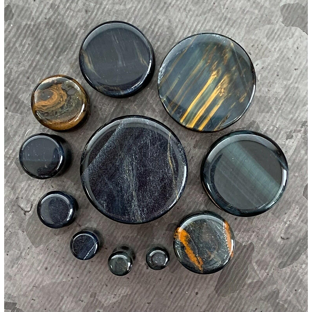 Lobal Domination PAIR of Blue Tiger Eye Organic Stone Plugs Gauges - up to 25mm available! (0g (8mm))