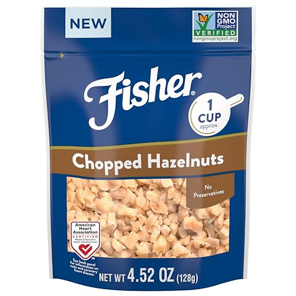 Fisher Chopped Hazelnuts, 4.52 oz (Pack of 1) Raw Shelled Unsalted Nuts for Cooking, Baking, or Snacking, Naturally Gluten Free, Vegan, Keto, Plant Based Protein