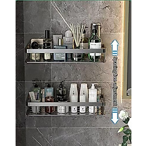 JZRH Shower Box, Strong Adhesive Shower Box Set of 2, with Hanging Rod and 2 Detachable Hooks, Suitable for Bathroom, Kitchen, Balcony and Toilet Black