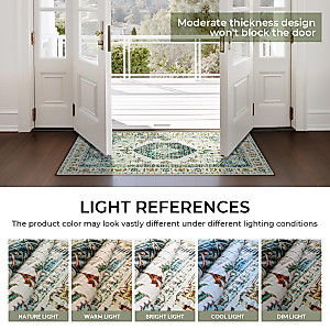 4x6 Small Boho Area Rug & Carpet for Bedroom, Entryway, and Living Room – Soft, Machine Washable Fabric with Non-Slip TPR Backing and Sturdy Sewn Edges