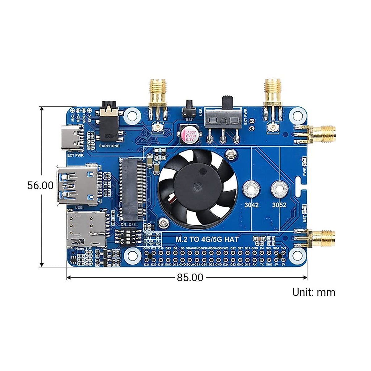 Coolwell SIM8202G-M2 5G HAT for Raspberry Pi/Ardui, Quad Antennas Support 5G NSA and SA Networking, 5G/4G/3G Compatible, Multi-Mode & Multi-Band