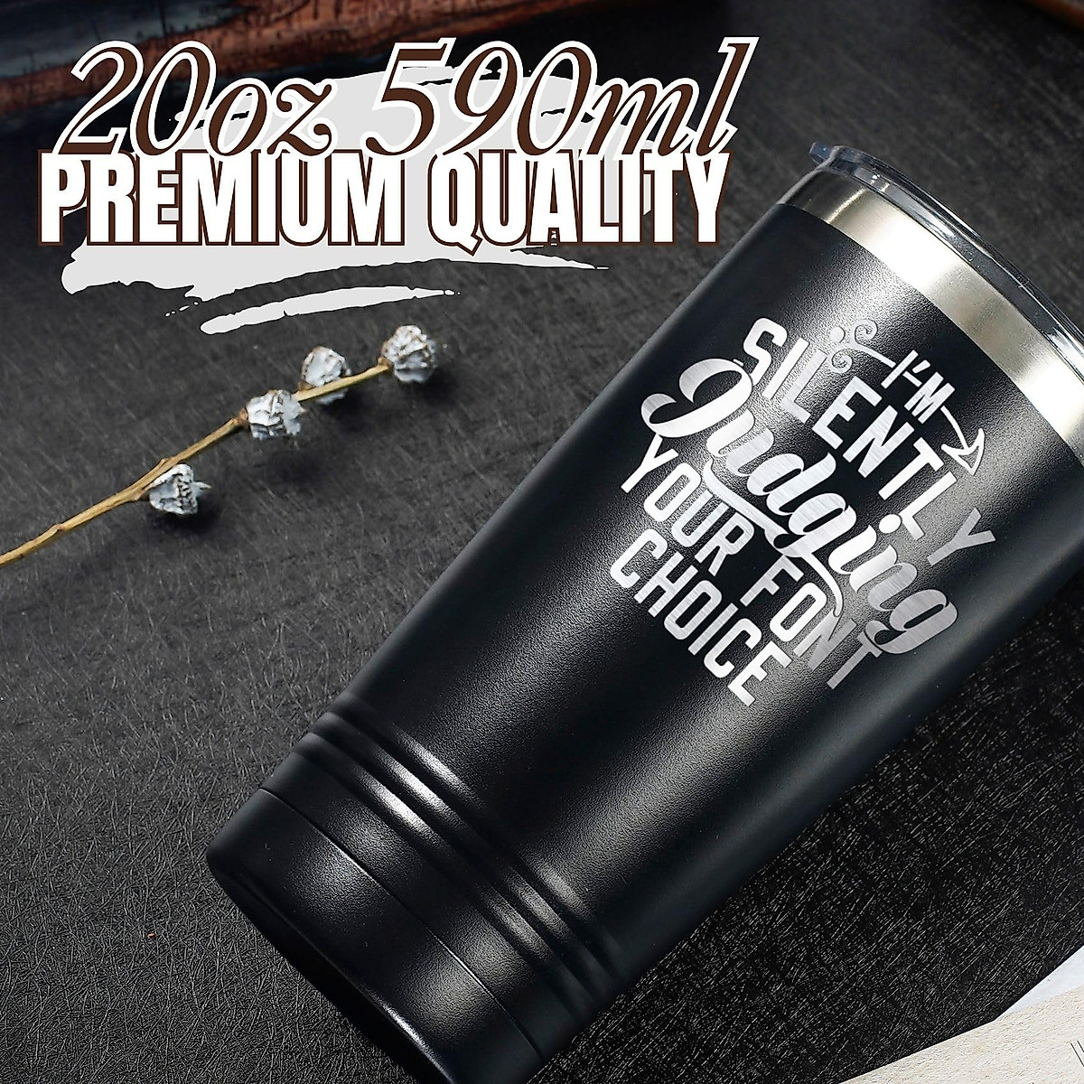 Onebttl Graphic Designer Gifts, Coworkers - I'm Silently Judging Your Font Choice - Birthday Gifts for Graphic Designer, Men, Women, Stainless Steel Tumbler 20oz Black