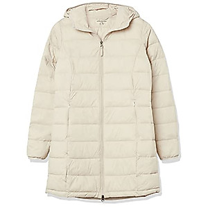Amazon Essentials Women's Lightweight Water-Resistant Hooded Puffer Coat (Available in Plus Size), Stone, Medium