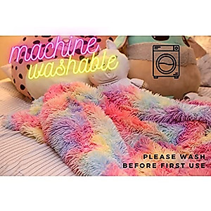 Rainbow Tie-Dye Extra Soft Fuzzy Faux Fur Throw Blanket 50" x 60",Solid Reversible Lightweight Long Hair Shaggy Blanket,Fluffy Cozy Plush Comfy Microfiber Fleece Blankets for Couch Sofa Bedroom