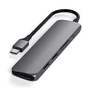 Satechi USB C Hub Multiport Adapter Slim V2, USB C Docking Station with 4K HDMI, 60W USB C PD Charging, 2 USB-A, Micro/SD Card Readers, for MacBook Pro/Air M1 M2 M3, Windows - Space Gray