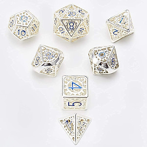 Metal DND Gifts Game Dice 7Pcs Set Hollow and Black Velvet Bag for Dungeons and Dragons RPG MTG Table Games D&D Pathfinder Shadowrun and Math Teaching