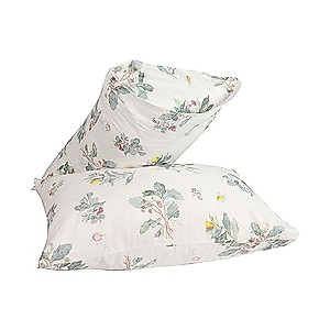 WBYCOTBED 100% Cotton White Queen Pillowcases Set, Botanical Printed Cozy and Lightweight Pillow Protector Case, Envelope Closure, Gifts for Women Men