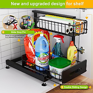 Mlinavn 2 Pack Under Sink Organizer,Pull Out Cabinet Organizer 2 Tier Slide Out Sink Shelf Cabinet Organizer and Storage,Adjustable Under Counter Organizers for Under Kitchen Bathroom Organization