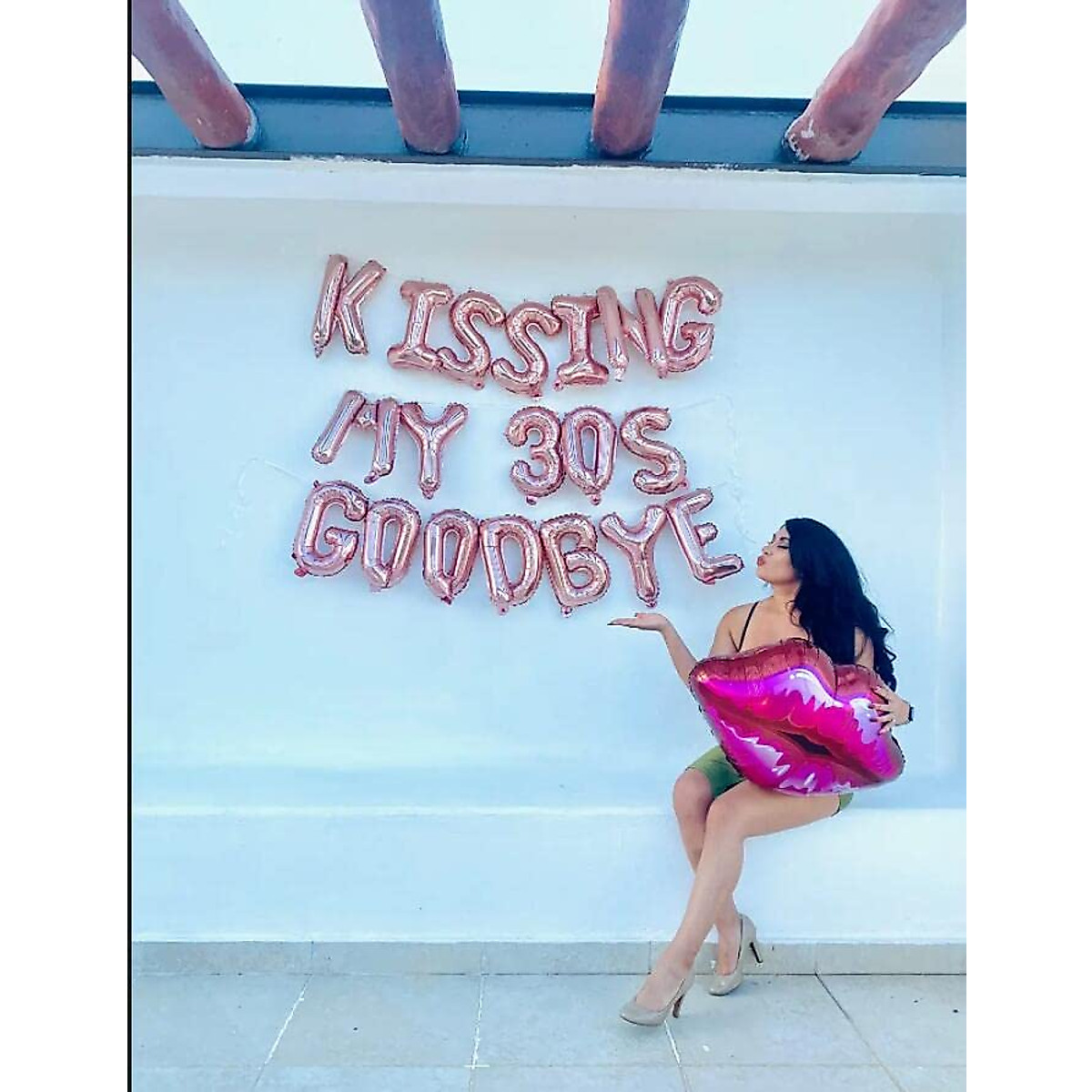 JeVenis Kissing My 30s Goodbye Decorations Kissing My 30s Goodbye Banner Balloons 40th Birthday Balloon Dirty 40 Balloon