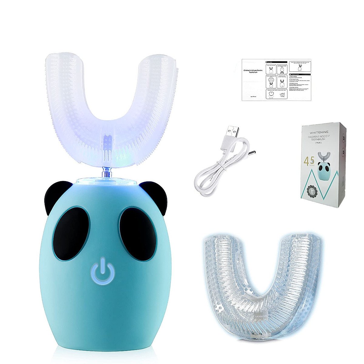 Newbee Children Electric Toothbrush for Kids Smart 360 Degrees U Silicon USB Automatic Ultrasonic Teeth Tooth Brush Cartoon Pattern 2-7 Years