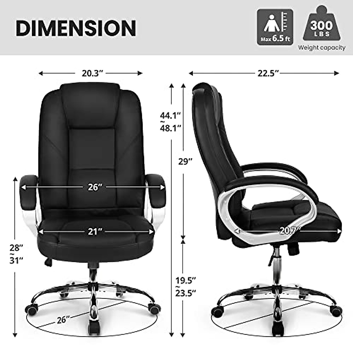 NEO CHAIR Office Chair Computer Desk Chair Gaming - Ergonomic High Back Cushion Lumbar Support with Wheels Comfortable Jet Black Leather Racing Seat Adjustable Swivel Rolling Home Executive