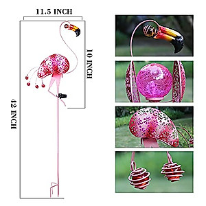 Easybuy 42.5" Garden Solar Light Flamingo Outdoor Crackle Glass Decorative Lights Path Landscape Waterproof Decor Outside Backyard Yard Patio Lights Outdoor Yard Decorations Flamingo Gifts