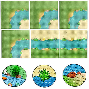 TACYILLU 6 Pack Grassland Rivers Pattern Baseplate 10" x 10" - Building Brick Base Plate Tight Fit with Major Brands for City Roads Building Blocks Kids Toy (2 Straight + 4 Curve)