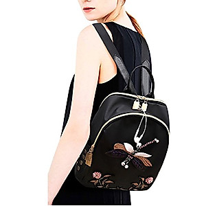 Eilova 3D Dragonfly Embroidery Backpack Floral Book Bag Satchel Purse Handbag