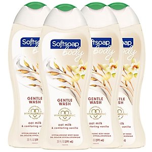 Softsoap Oat Milk and Vanilla Body Wash, Hypoallergenic Body Wash for Sensitive Skin, Dermatologist Tested, pH Balanced, No Parabens, No Phthalates, 20 OZ, 4 Pack