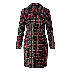 F_Gotal Womens Dresses Double Breasted Plaid Button Front Business Pencil Style Long Dress for Work Casual Party Cocktail Red