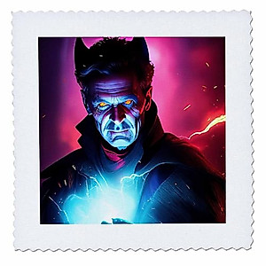 3dRose Devil with Horns. Yellow Eyes, Blue Light, Purple fire... - Quilt Squares (qs-378829-5)