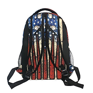 American Flag Baseball Print Backpack Patriotic USA School Bookbag for Boys Girls Computer Backpacks Book Bag Travel Hiking Camping Gym Daypack