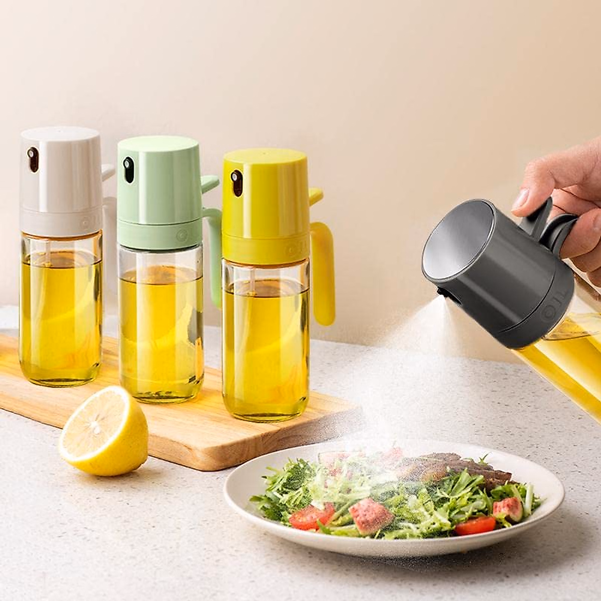 KAYKWONG'S Olive Oil Dispenser Sprayer Bottle, Glass 250ml,Cooking Oil Spray Kitchen Gadgets For Cooking,BBQ,Salad,Steak,Baking,Roasting (Green)