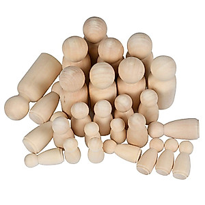 WOWOSS 40 Pcs Unfinished Wooden Peg Dolls Set, Natural Decorative Wooden People Figures for Painting, Craft Art Projects, Peg Game, 3 Shapes