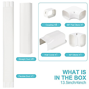 4” 13.5 Ft Mini Split Line Set Cover,Decorative PVC Line Set Cover Kits for Mini Air Conditioners Ouside Heat Pumps with Flexible Duct