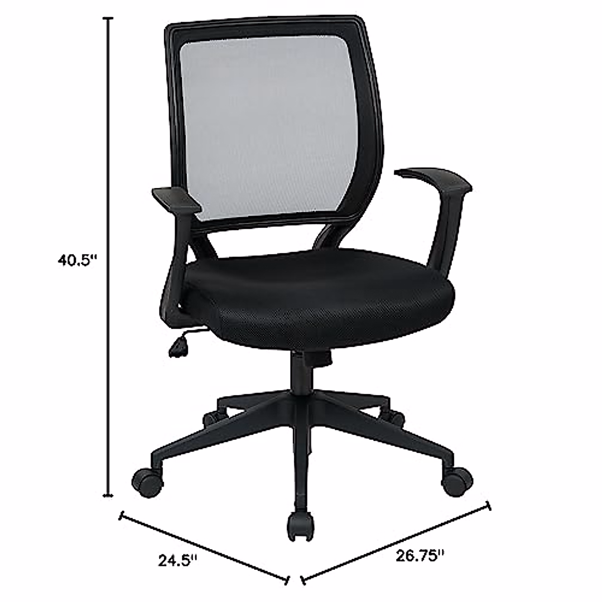 Office Star EM Series Screen Back Office Computer Task Chair with Lumbar Support and Designer T Arms, Black Fabric