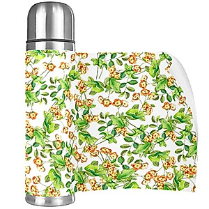 Stainless Steel Leather Vacuum Insulated Mug Flower Thermos Water Bottle for Hot and Cold Drinks Kids Adults 16 Oz