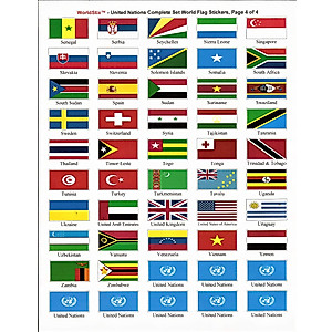 Made in The USA! United Nations Sticker Set with Country Name; 1.5" x 1" Self Adhesive Stickers for Every International Country in The United Nations Plus 7 UN Stickers, 200 Sticker Flags Total.