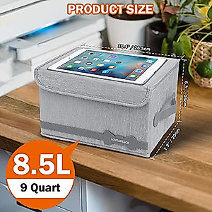 8.5L 9Quart Cute Storage Bins with Lids, Fabric Decorative Storage Box Bin Basket Cube with Lid and Leather Handles, Foldable, Washable, for Closet Bedroom Nursery Home (Grey 10.4 x 7.9 x 6.3)