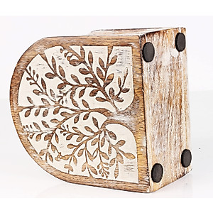 Wooden White Wash Tree of Life Tissue Paper Holder with Full Size Decorative Napkin Stand Tissue Paper Organizer for Home & Kitchen Dining Table Stand