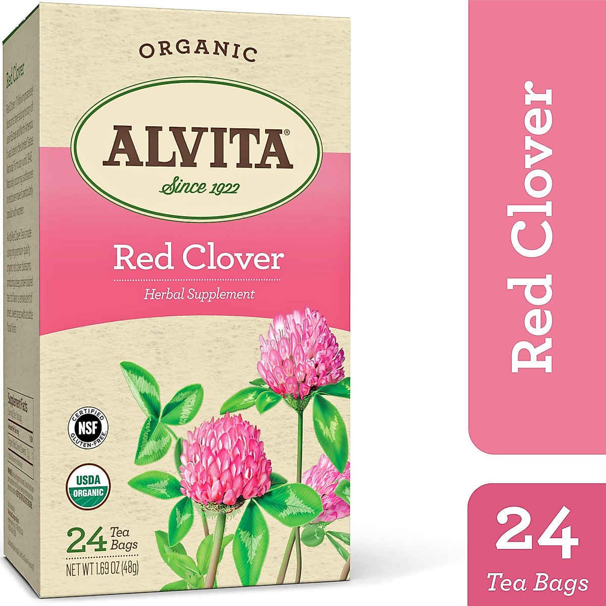 Alvita Organic Red Clover Herbal Tea - Made with Premium Quality Organic Red Clover Blossoms, with Dried Sweet Grass Flavor, 24 Tea Bags