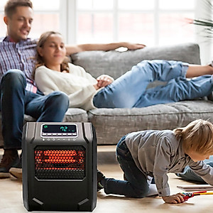 LifeSmart 1500 Watt 4 Element Portable Electric Infrared Quartz Bulb Room Heater for Indoor Use with 3 Heat Settings and Digital Panel, Black